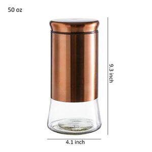 Whole Housewares | Glass Canisters | Spice Jars | Bronze Cover and Lid | Set of 3 Canisters for Kitchen Organization | Food Storage containers (28/38/50oz)