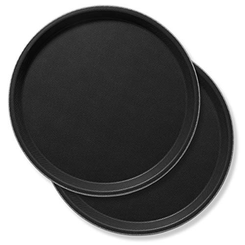 Jubilee 11" Round Restaurant Serving Trays (Set of 2), Black - NSF Certified Non-Slip Food Service Tray