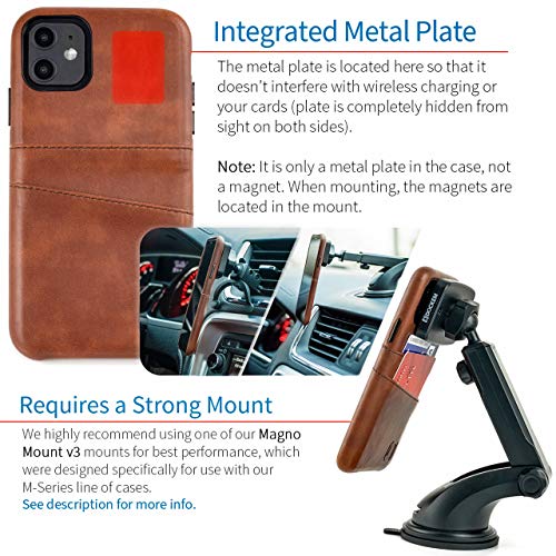 Dockem iPhone 11 Wallet Case: Built-in Metal Plate for Magnetic Mounting & 2 Credit Card Holders (6.1" Exec M2, Synthetic Leather, Brown)