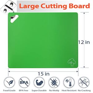 Extra-Thick Plastic Cutting Boards for Kitchen Dishwasher Safe Non-SIip, Flexible Cutting Mats for Cooking, No-Porous, BPA-Free, Food Icons & EZ-Grip Handle (Colorful Set of 3)