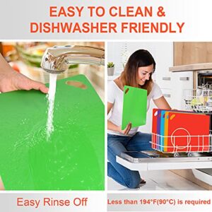 Extra-Thick Plastic Cutting Boards for Kitchen Dishwasher Safe Non-SIip, Flexible Cutting Mats for Cooking, No-Porous, BPA-Free, Food Icons & EZ-Grip Handle (Colorful Set of 3)