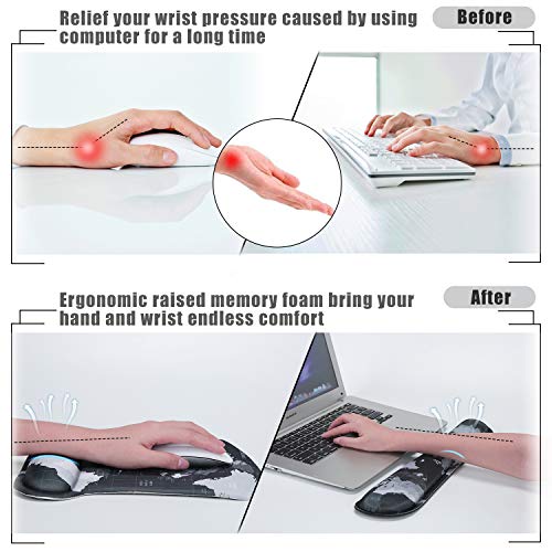 icolor Keyboard Wrist Rest Pad and Mouse Wrist Rest Support Set, Ergonomic Memory Foam Mouse Pad for Gaming Office PC Computer Laptop,Non Slip Rubber Desk Pad Relief Pain