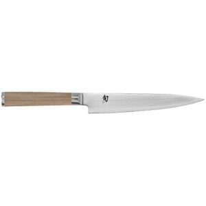 shun classic blonde 6” utility knife, blonde pakkawood handle, full tang vg-max blade