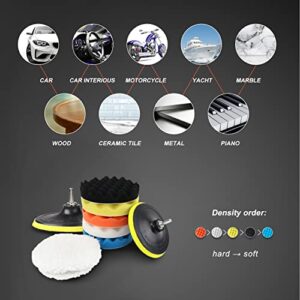 6 Inch Car Polishing & Buffing Sponge Pads Kit Wool Bonnet Pads for Household Electric Drill and Auto Polisher with 8mm M14 Drill Adapter for Washing Cleaning Waxing Dusting, 11PCS