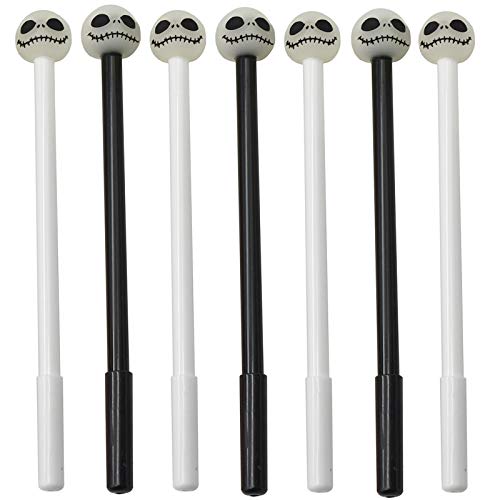 Maydahui 26PCS Novelty Skull Heads Shape Rollerball Pens Smooth Penholder Layout Black Gel Ink Pens For School Students Halloween