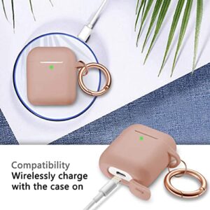 R-fun AirPods Case Cover with Rosegold Keychain, Silicone Protective Skin Cover for Women Girl with Apple AirPods Series 2 & Series 1 Charging Case,Front LED Visible-Milk Tea