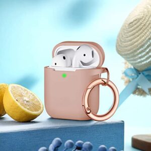 R-fun AirPods Case Cover with Rosegold Keychain, Silicone Protective Skin Cover for Women Girl with Apple AirPods Series 2 & Series 1 Charging Case,Front LED Visible-Milk Tea