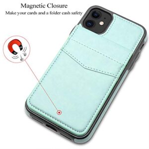 LakiBeibi Phone Case for iPhone 11 Dual Layer Lightweight Premium Leather iPhone 11 Wallet Case with Card Slots Magnetic Lock Folio Flip Protective Case for Apple iPhone 11 6.1 Inches (2019), Mint