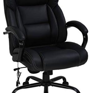 Big & Tall Heavy Duty Executive Chair 500 Lbs Heavyweight Rated Black PU Leather Task Rolling Swivel Ergonomic Executive Office Chair with Massage Lumbar Support Armrest