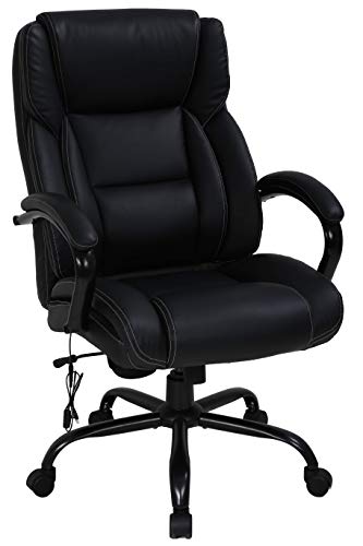 Big & Tall Heavy Duty Executive Chair 500 Lbs Heavyweight Rated Black PU Leather Task Rolling Swivel Ergonomic Executive Office Chair with Massage Lumbar Support Armrest