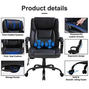 Big & Tall Heavy Duty Executive Chair 500 Lbs Heavyweight Rated Black PU Leather Task Rolling Swivel Ergonomic Executive Office Chair with Massage Lumbar Support Armrest