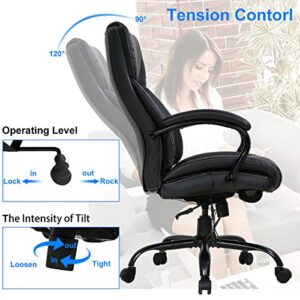 Big & Tall Heavy Duty Executive Chair 500 Lbs Heavyweight Rated Black PU Leather Task Rolling Swivel Ergonomic Executive Office Chair with Massage Lumbar Support Armrest