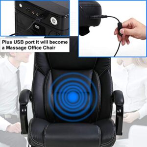 Big & Tall Heavy Duty Executive Chair 500 Lbs Heavyweight Rated Black PU Leather Task Rolling Swivel Ergonomic Executive Office Chair with Massage Lumbar Support Armrest