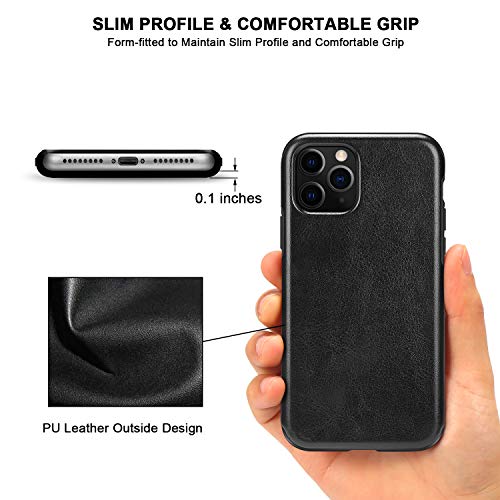 TENDLIN Compatible with iPhone 11 Pro Max Case Premium Leather TPU Hybrid Case (Black)