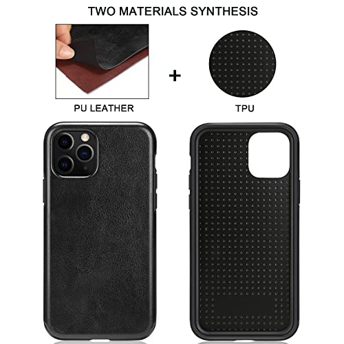 TENDLIN Compatible with iPhone 11 Pro Max Case Premium Leather TPU Hybrid Case (Black)