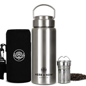 All-Purpose Travel Mug and Tumbler | Tea Infuser Water Bottle | Fruit Infused Flask | Hot & Cold Double Wall Stainless Steel Coffee Thermos | by Here & Now Supply Co. (750 ml (25.3 oz))