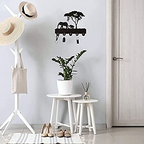 Elephant Family Wall Hanger Household Wall Mounted 5 Hooks Multi-purpose Wall Hook Coat Keys Bags Hanger Wood Coat Wall Key Holder Key Hanger for Wall Entryway and Kitchen -Unigue Wall Decor As A Gift