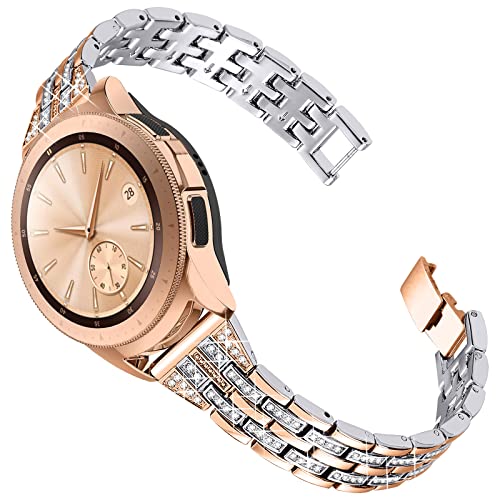 Joyozy Women Girls Stylish Band for Samsung Galaxy Watch (42mm)/Galaxy Watch3(41mm)/Active/2(40mm)/(44mm)/Ticwatch 2, Stainless Steel 20mm Jewelry Watch Strap Band Wrist Band Rhinestones Bracelet-Original Design(Rose Gold+Silver)