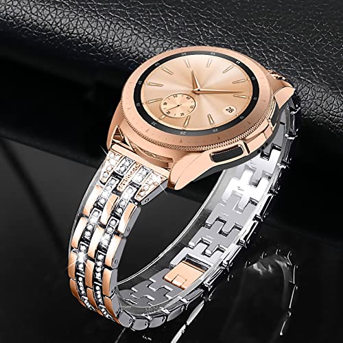 Joyozy Women Girls Stylish Band for Samsung Galaxy Watch (42mm)/Galaxy Watch3(41mm)/Active/2(40mm)/(44mm)/Ticwatch 2, Stainless Steel 20mm Jewelry Watch Strap Band Wrist Band Rhinestones Bracelet-Original Design(Rose Gold+Silver)