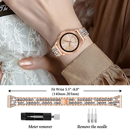 Joyozy Women Girls Stylish Band for Samsung Galaxy Watch (42mm)/Galaxy Watch3(41mm)/Active/2(40mm)/(44mm)/Ticwatch 2, Stainless Steel 20mm Jewelry Watch Strap Band Wrist Band Rhinestones Bracelet-Original Design(Rose Gold+Silver)