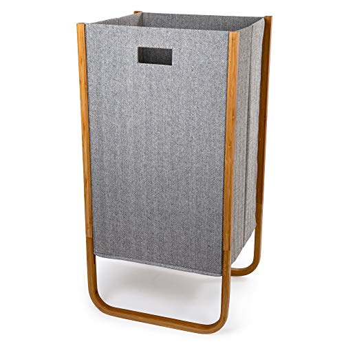 Truu Design, Grey CTG, Modern Foldable Woven Paper Laundry Hamper with Bamboo Frame, 14.2 x 27.5 inches