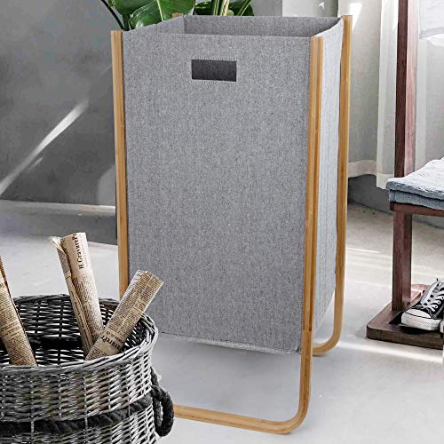 Truu Design, Grey CTG, Modern Foldable Woven Paper Laundry Hamper with Bamboo Frame, 14.2 x 27.5 inches