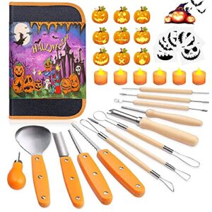 halloween pumpkin carving tools kit, 13 piece professional professional pumpkin cutting supplies tools kit stainless steel lengthening and thickening for halloween decoration jack-o-lanterns