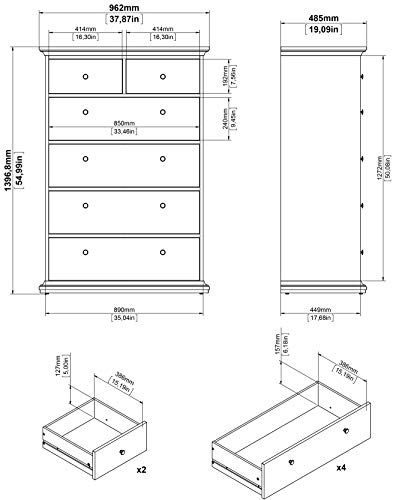 Tvilum Sonoma 6 Drawer Chest, Black Lead