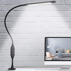 kedsum led desk lamp with clamp, flexible gooseneck clamp lamp with touch & remote control, 10w eye-care architect desk lamp for office/home, with 5 color modes, 5-level brightness & memory function