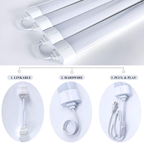 Airand LED Shop Lights for Garage with Plug, Waterproof Linkable LED Tube Light 5000K Under Cabinet Lighting,3600 LM LED Ceiling and Closet Light 36W, Corded Electric with ON/Off Switch