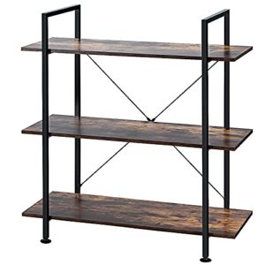 giantex 3-tier bookshelf industrial style bookcase vintage wood bookshelves with metal frame, home and office organizer, storage and display rack, rustic brown