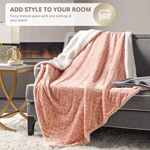 Hyde Lane Soft Pink Sherpa Throw Blankets | Cozy Fuzzy Fleece Throws for Sofa, Couch | Comfy Fluffy Blanket Gifts for Women, Adults | Diamond Blush 50x60