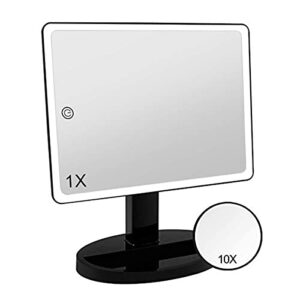 large lighted vanity makeup mirror (x-large model)- 3 color lighting modes light up mirror with 88 led, 360° rotation touch screen and 10x magnification tabletop cosmetic make up mirror (black)