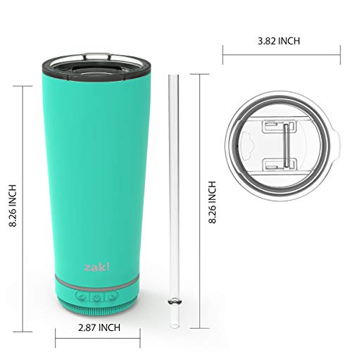 Zak Designs Zak! Play Bluetooth Tumbler with Straw and Wireless Speaker, Slider Lid, Double-Wall Stainless Steel and Vacuum Insulation, Removable Rechargeable Bluetooth Speaker