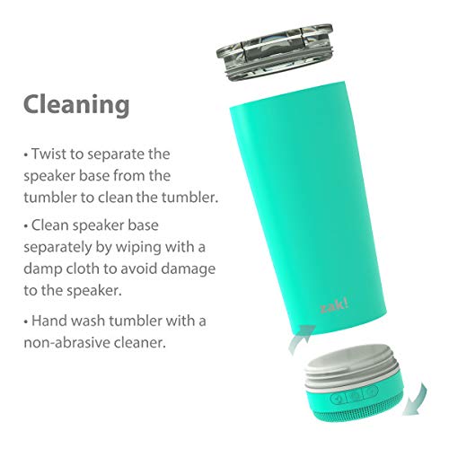 Zak Designs Zak! Play Bluetooth Tumbler with Straw and Wireless Speaker, Slider Lid, Double-Wall Stainless Steel and Vacuum Insulation, Removable Rechargeable Bluetooth Speaker