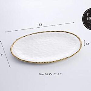 Pampa Bay Porcelain Large Oval Thanksgiving, Christmas, Hannukah, and Holiday and Party Serving Platter (White and Gold)