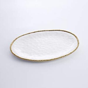 Pampa Bay Porcelain Large Oval Thanksgiving, Christmas, Hannukah, and Holiday and Party Serving Platter (White and Gold)