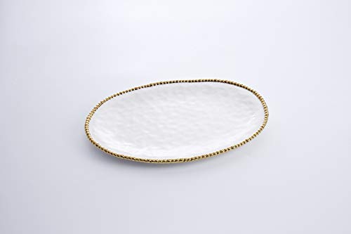 Pampa Bay Porcelain Large Oval Thanksgiving, Christmas, Hannukah, and Holiday and Party Serving Platter (White and Gold)