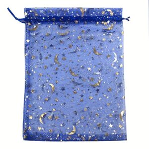 ansley shop 100pcs sheer organza bag moon star design pouches jewelry candy bags party wedding favor gift bags packaging drawstring bags (4 x 6 inch, royal blue)