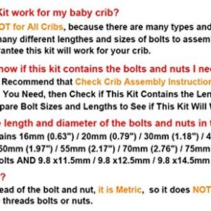 Baby Crib Screws and Bolts Replacement Parts Kit - M6 Baby Bed Crib Bolts and Barrel Nuts Set for Crib Furniture Bed Cot Bunk 16mm 20mm 30mm 40mm 45mm 50mm 55mm 70mm 75mm 85mm Crib Screws Bolts