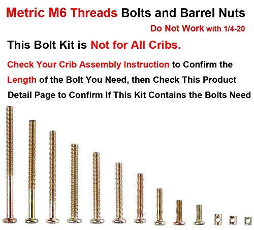 Baby Crib Screws and Bolts Replacement Parts Kit - M6 Baby Bed Crib Bolts and Barrel Nuts Set for Crib Furniture Bed Cot Bunk 16mm 20mm 30mm 40mm 45mm 50mm 55mm 70mm 75mm 85mm Crib Screws Bolts