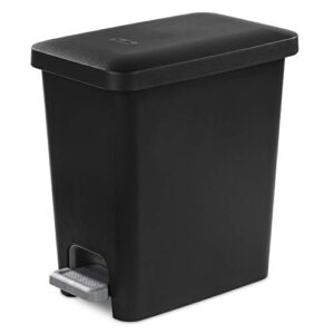 Sterilite 2.7 Gallon Rectangular StepOn Wastebasket, Small, Black lid and base with Titanium pedal and Liner