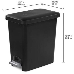 Sterilite 2.7 Gallon Rectangular StepOn Wastebasket, Small, Black lid and base with Titanium pedal and Liner