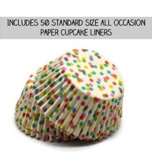 Cynergee Square Portable Cake, Pie, Cupcake, Muffin Carrier with Locking Lid and Collapsible Handles, Includes 50 All Occasion Paper Cupcake Liners, Blue