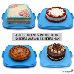 Cynergee Square Portable Cake, Pie, Cupcake, Muffin Carrier with Locking Lid and Collapsible Handles, Includes 50 All Occasion Paper Cupcake Liners, Blue