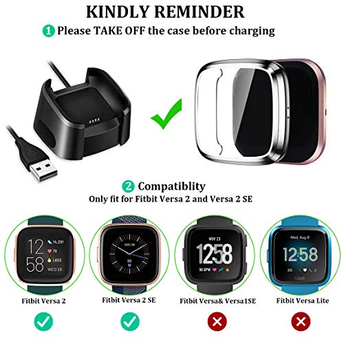 Maledan Screen Protector Case Compatible with Fitbit Versa 2 Smartwatch, 3 Pack Full Protective Case Cover Scratch Resistant Shock Absorbing for Versa 2 Accessories, Clear/Black/Silver