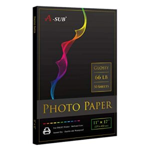 a-sub premium photo paper high glossy 11x17 inch 66lb for inkjet printers 50 sheets