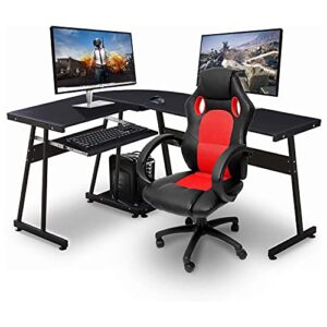 ivinta reversible black gaming desk corner desk modern l-shaped desk computer desk for home office small space with keyboard tray and cpu stand (44x 58, black)