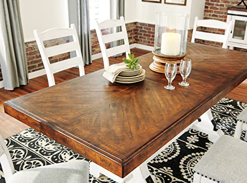 Signature Design by Ashley Valebeck Farmhouse Rectangular Extension Dining Table, Fits up to 8, White & Brown