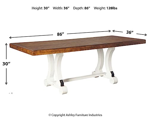 Signature Design by Ashley Valebeck Farmhouse Rectangular Extension Dining Table, Fits up to 8, White & Brown